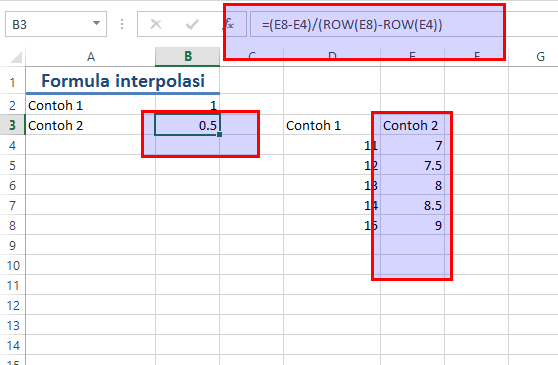 Rumus Interpolasi dan Ekstrapolasi di Tabel Microsoft Excel